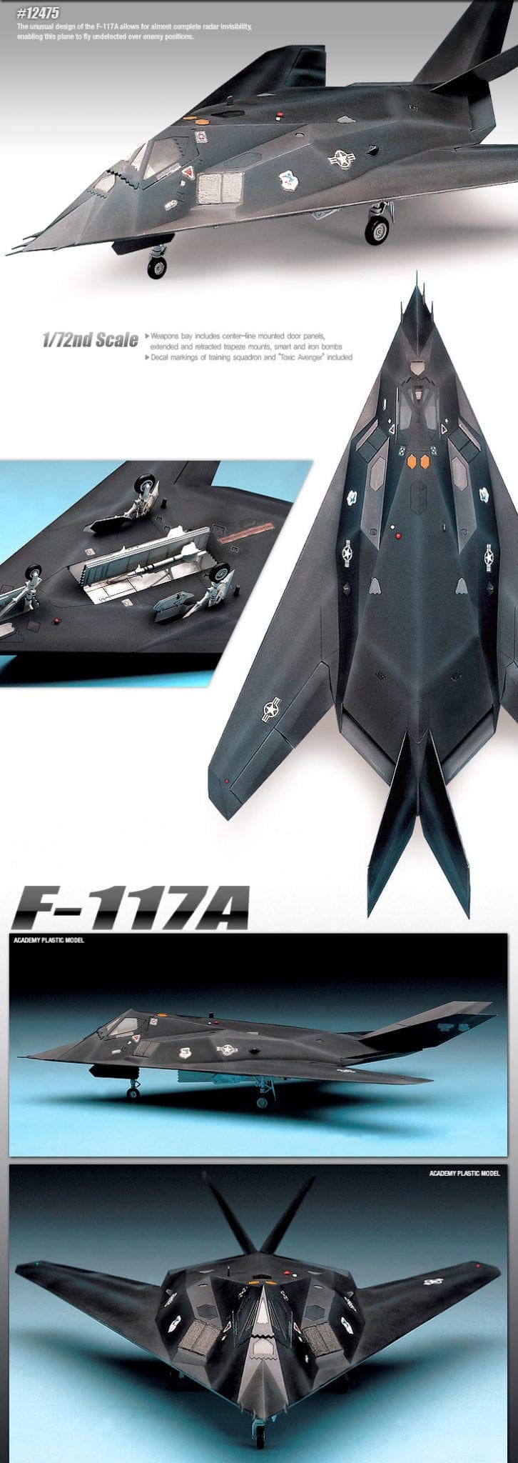 Academy Hobby Models - 12475 - F-117A STEALTH FIGHTER/BOMBER - 1/72 ...